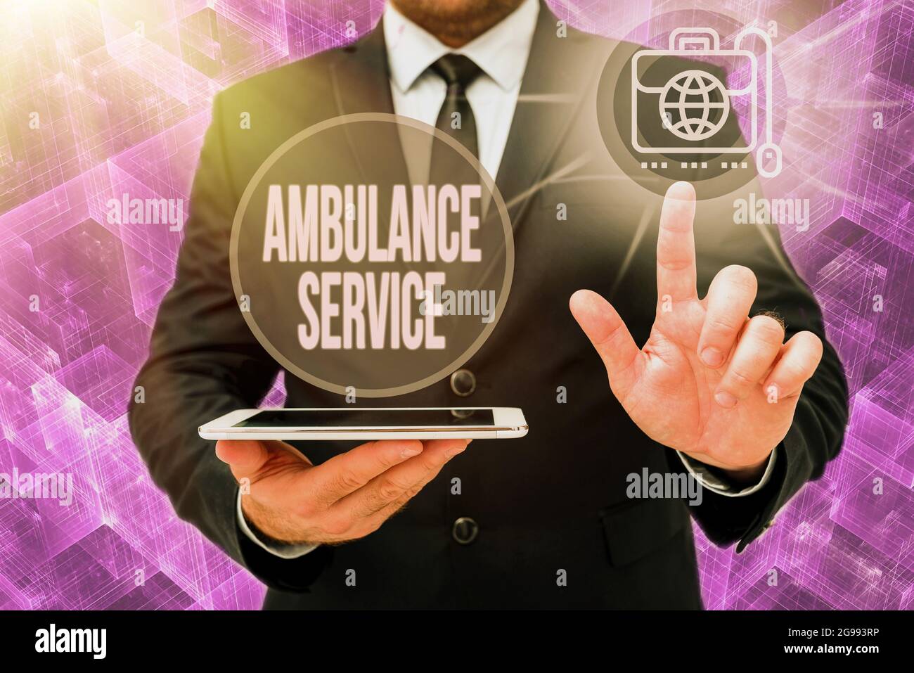 Text sign showing Ambulance Service. Word Written on emergency response ...