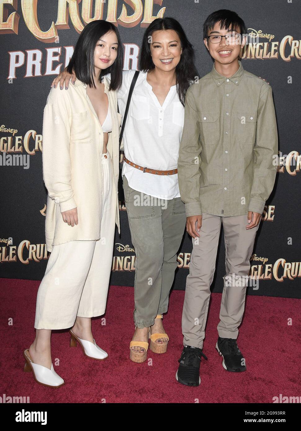 (L-R) Michaela Zee, Ming-Na Wen and Cooper Dominic Zee arrives at Disney's JUNGLE CRUISE World ...