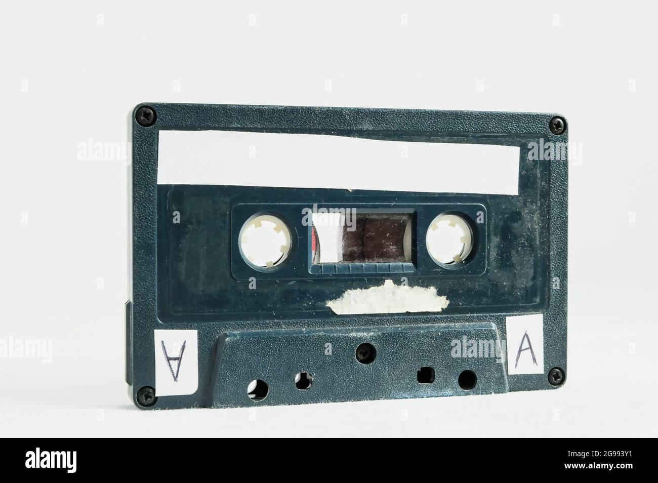 A shot of a cassette tape with an initial letter A from the alphabet on ...