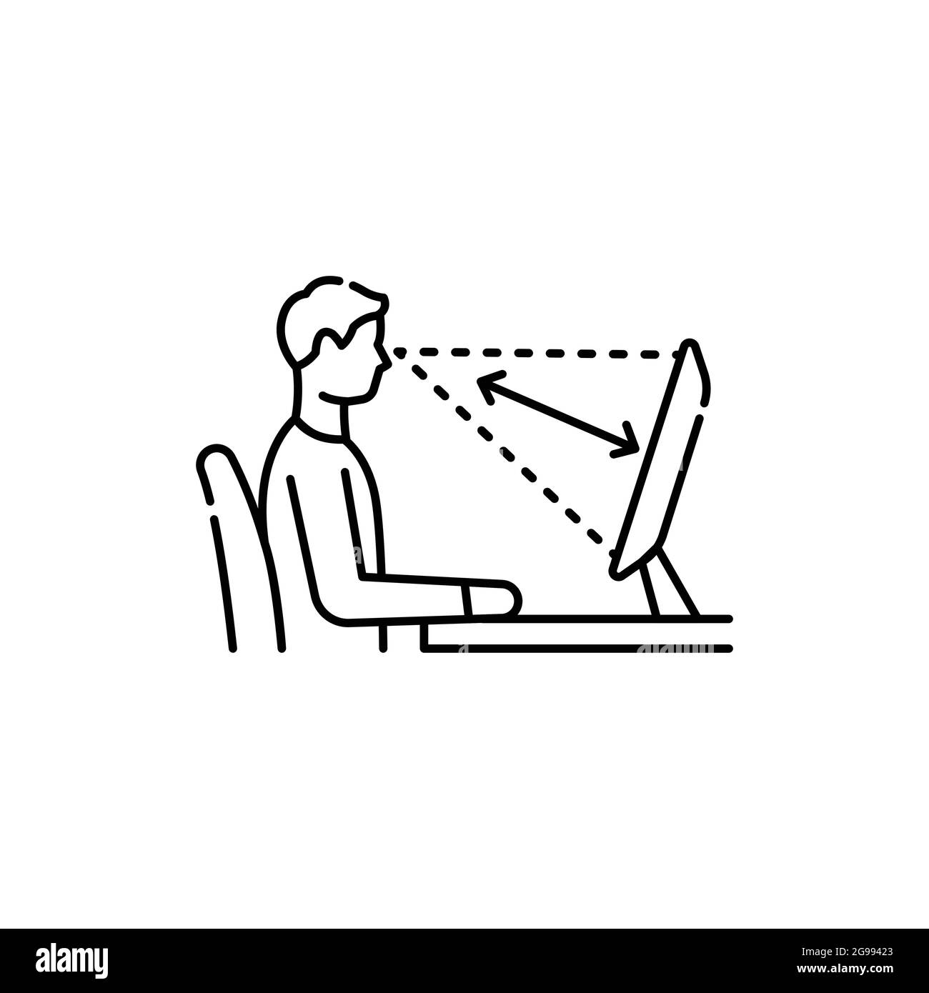 Correct distance to screen olor line icon. Pictogram for web page ...