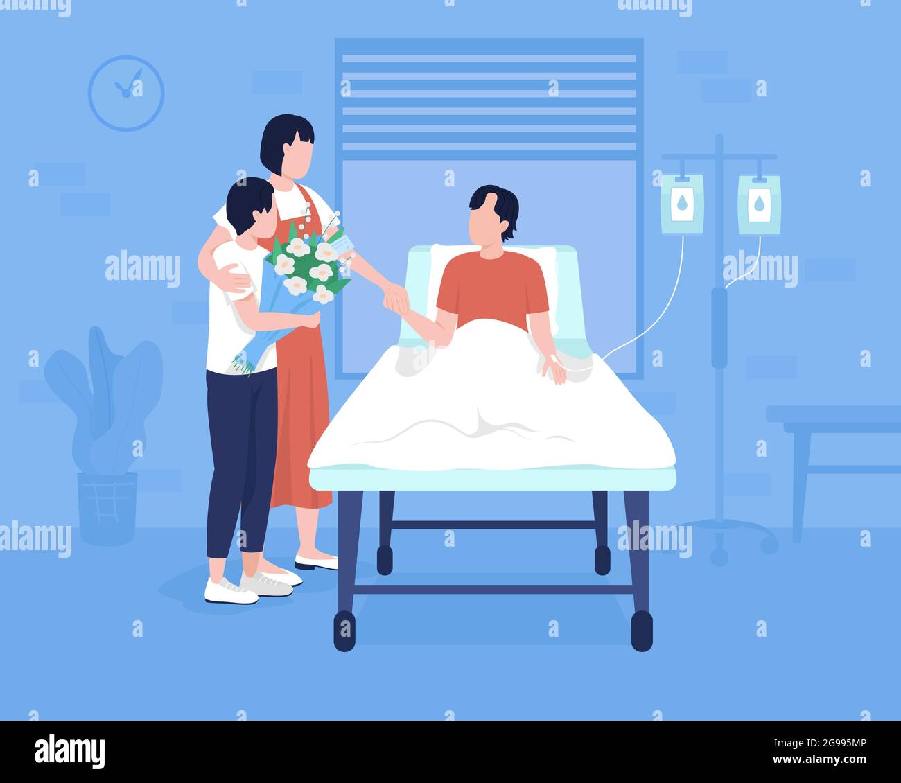Family visit patient hospital bedside Stock Vector Images - Alamy