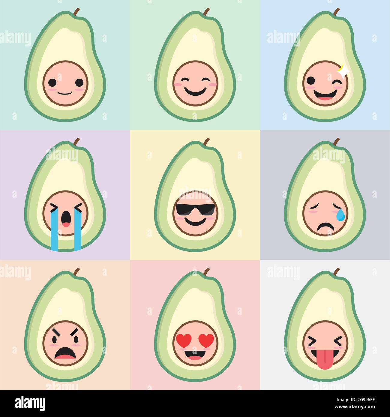 Cute Avocado Icon Set - Kawai Vector Stock Vector Image & Art - Alamy