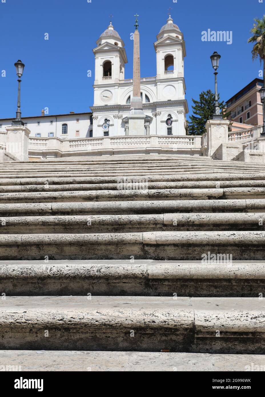 Spanish steps and Church of Trinity without people in Rome in Italy ...