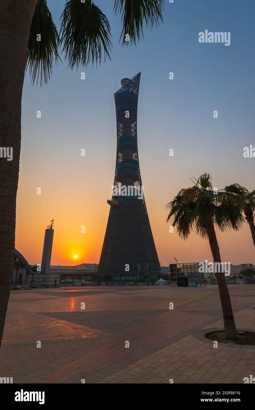 Doha, Qatar – October 1, 2019: The Torch Tower in Doha Sport City ...