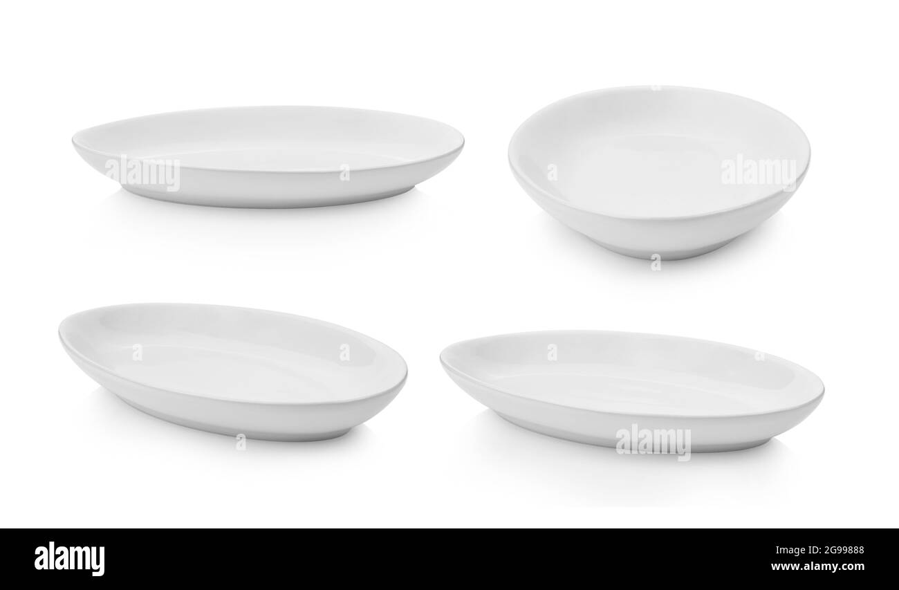 set of plate on white background Stock Photo - Alamy