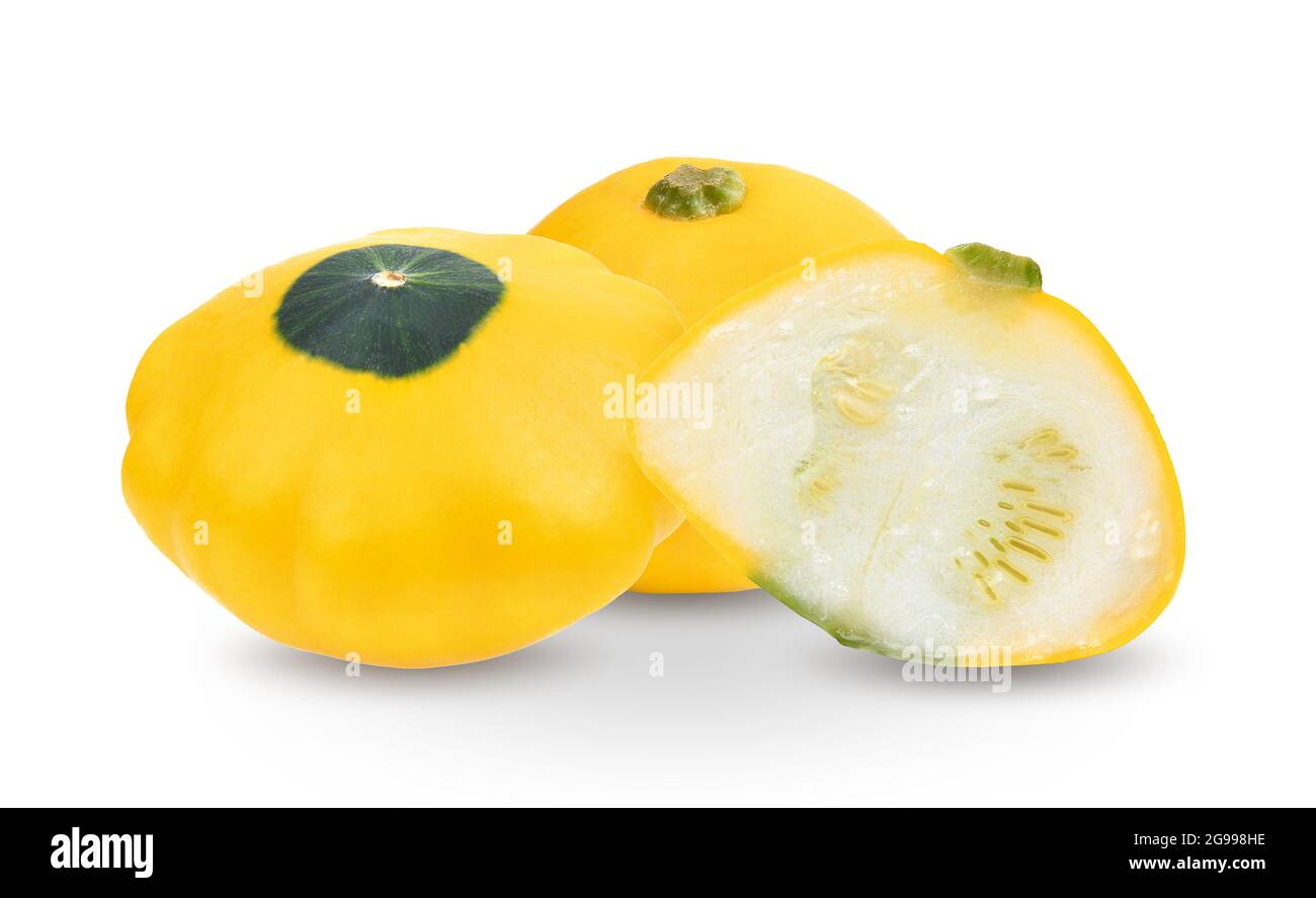 patty pan patisson squash on white background Stock Photo - Alamy
