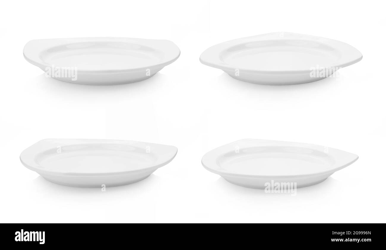 set of plate on white background Stock Photo - Alamy