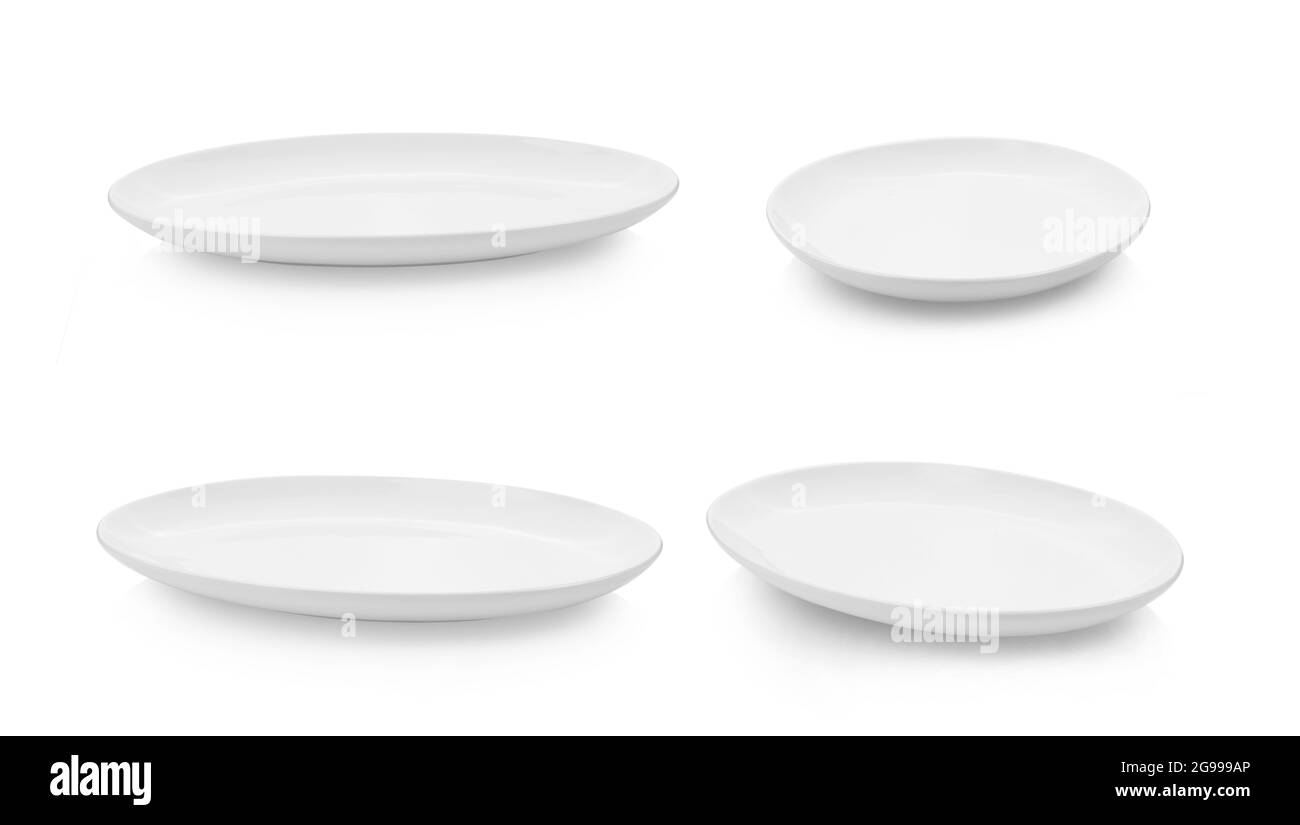 set of plate on white background Stock Photo - Alamy