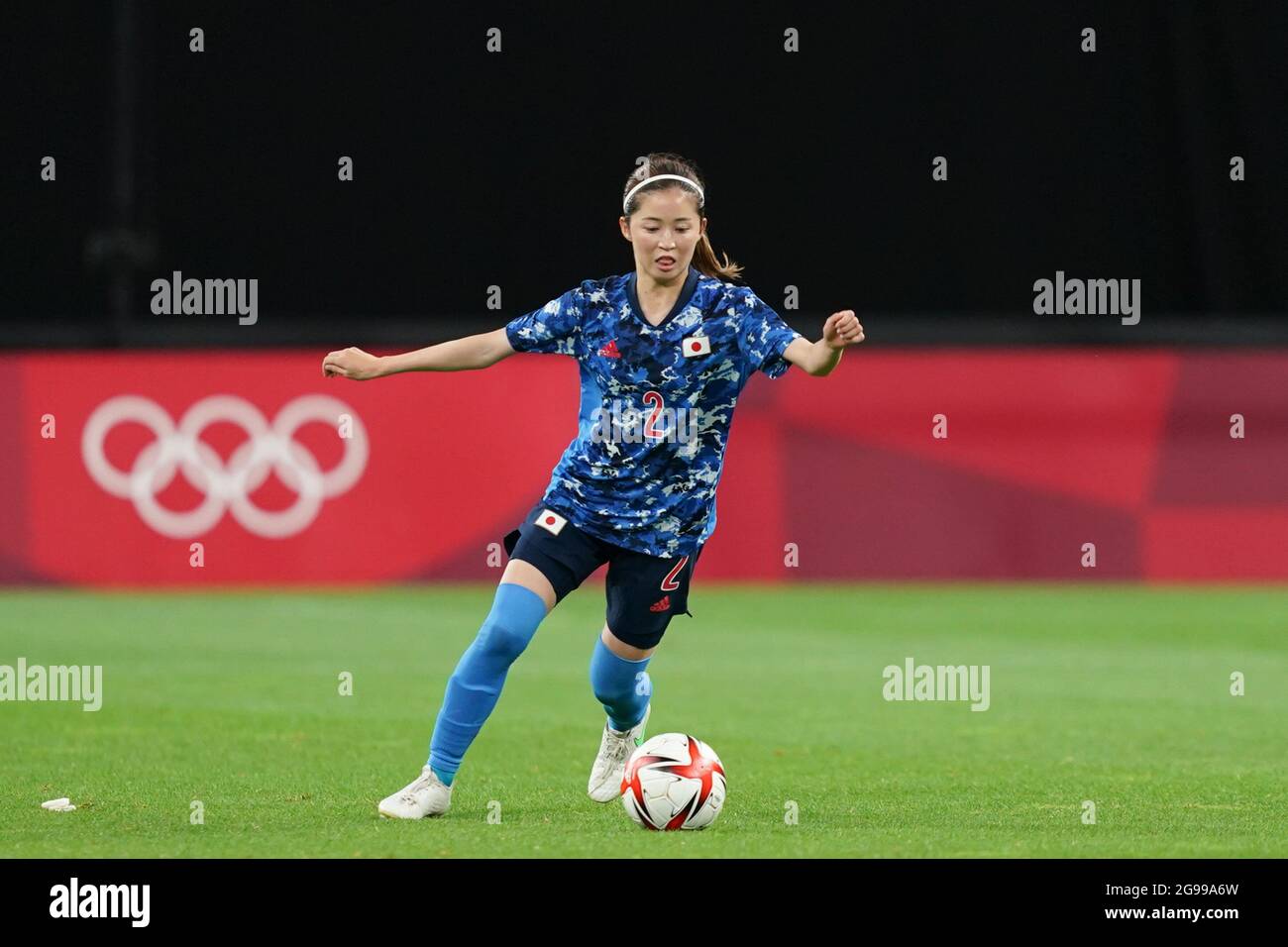 Sapporo, Japan. 24th July, 2021. Risa Shimizu (2 Japan)controls the ball (action) during the ...
