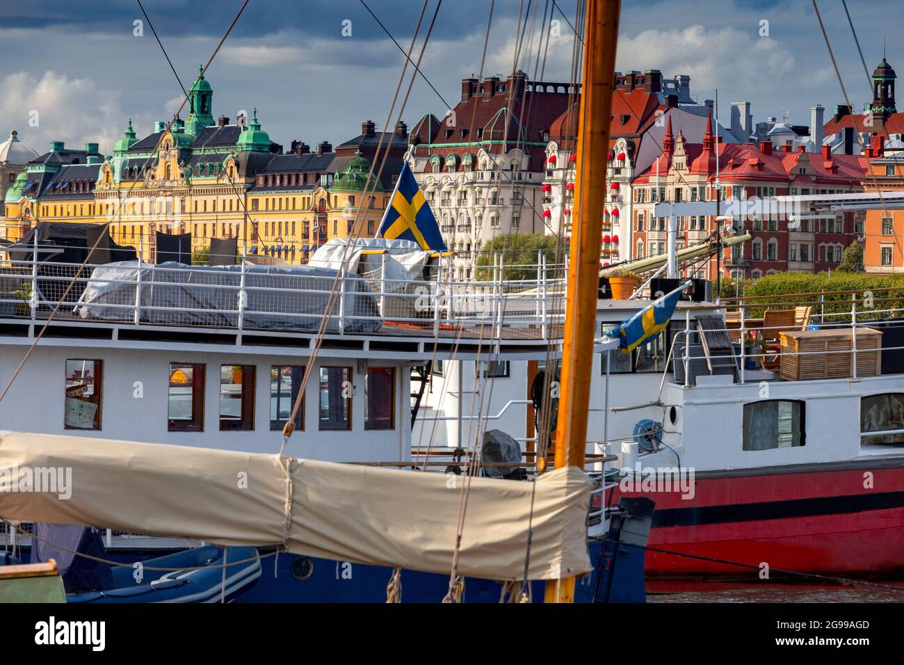 Ships along the quays of the city embankment. Stockholm. Sweden Stock ...
