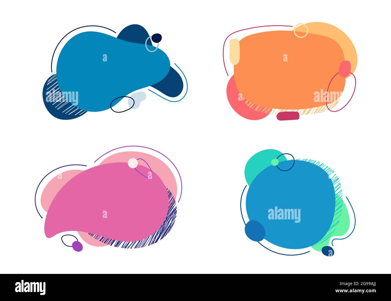 Set of liquid or fluid blob shape with geometric and lines elements ...