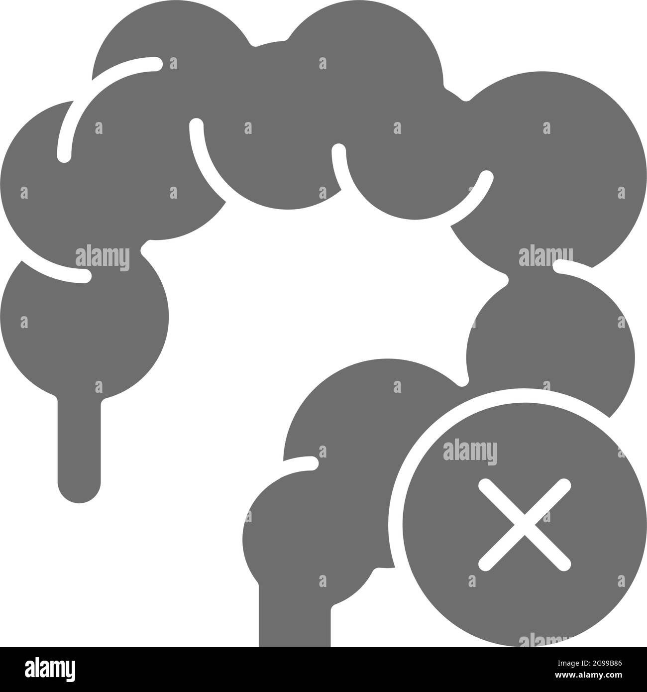 Unhealthy intestines, colon grey icon. Isolated on white background ...