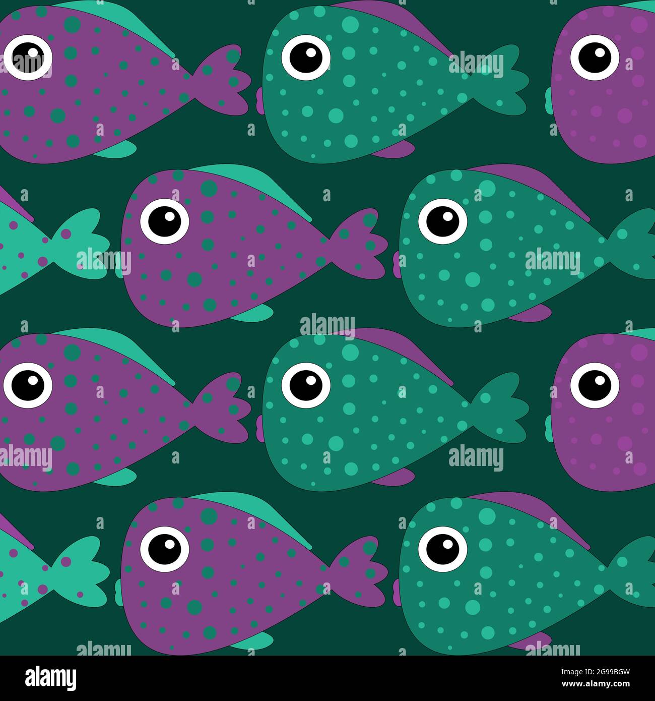 Fish pattern on a green background. Cute fishes Stock Vector Image ...