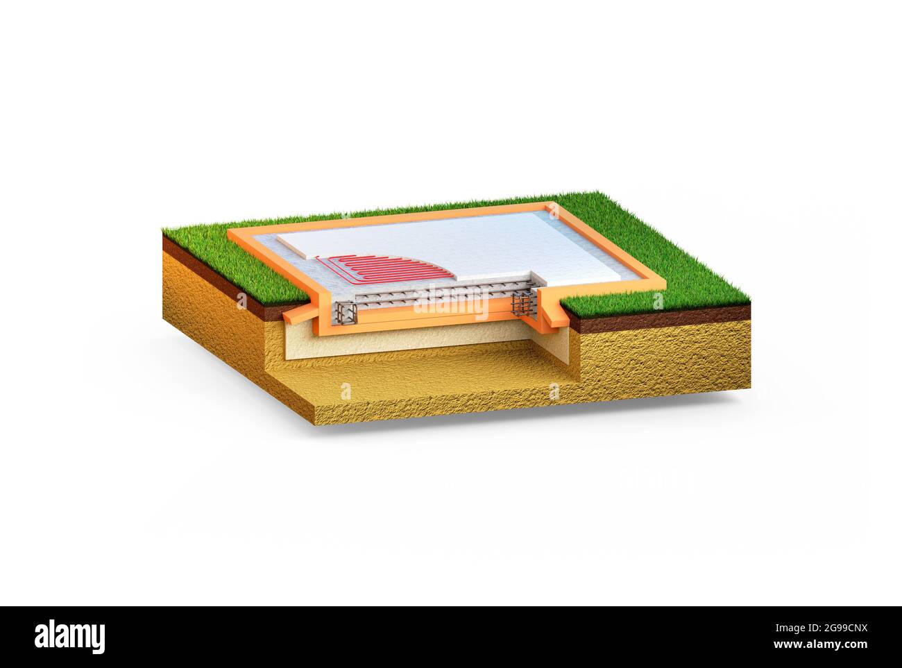 insulated reinforced cement slab basement - isolated industrial 3D ...