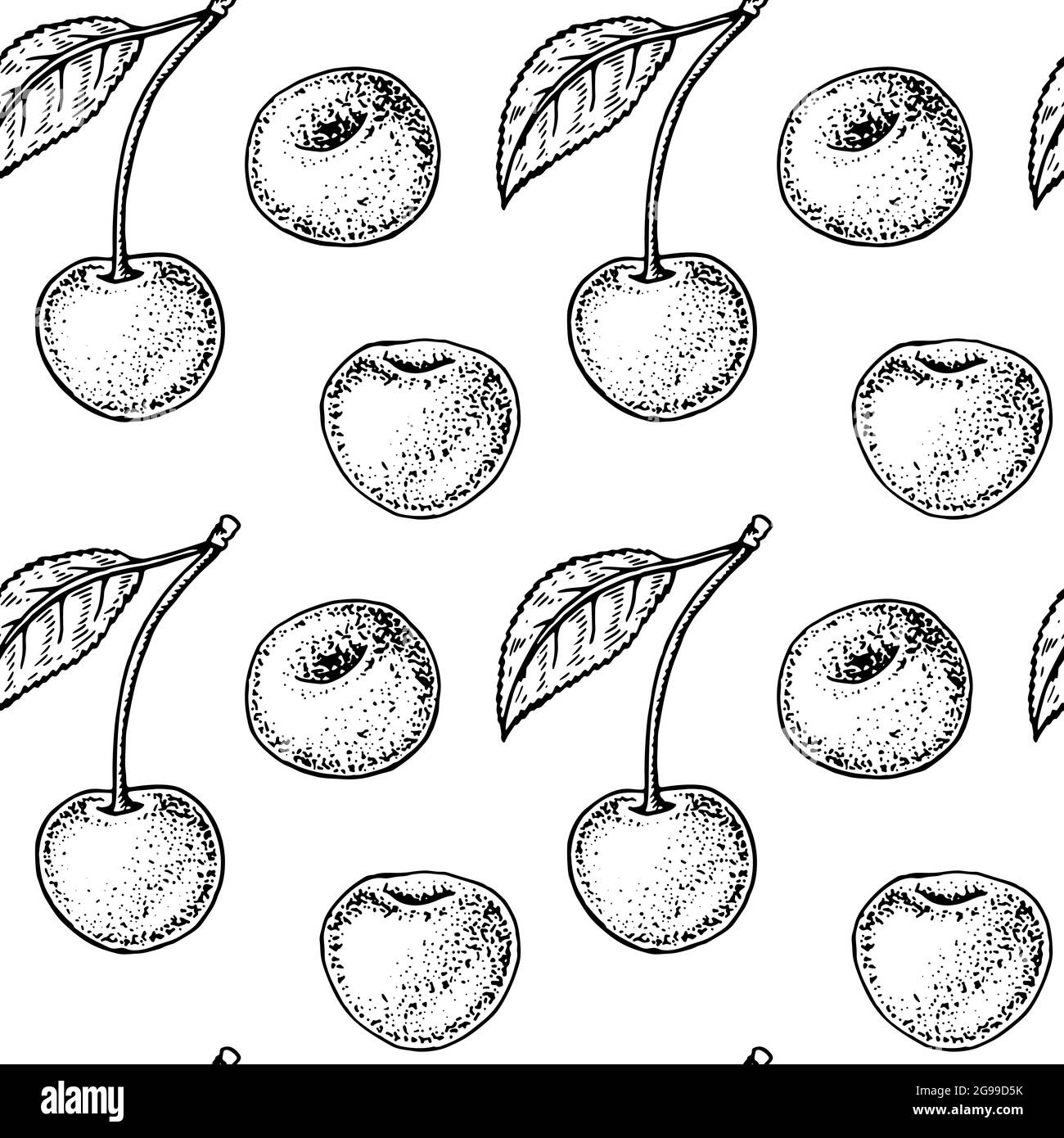 Hand drawn cherry seamless pattern. Vector illustration in sketch style ...