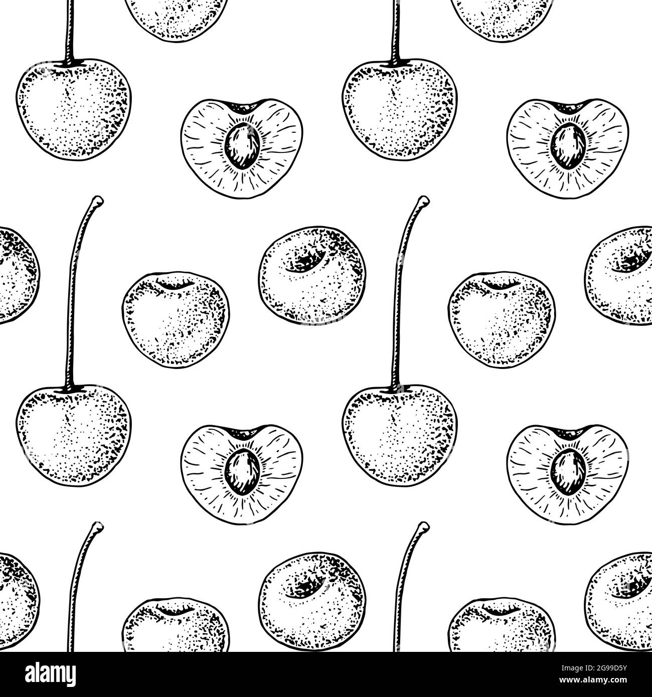 Hand drawn cherry seamless pattern. Vector illustration in sketch style ...