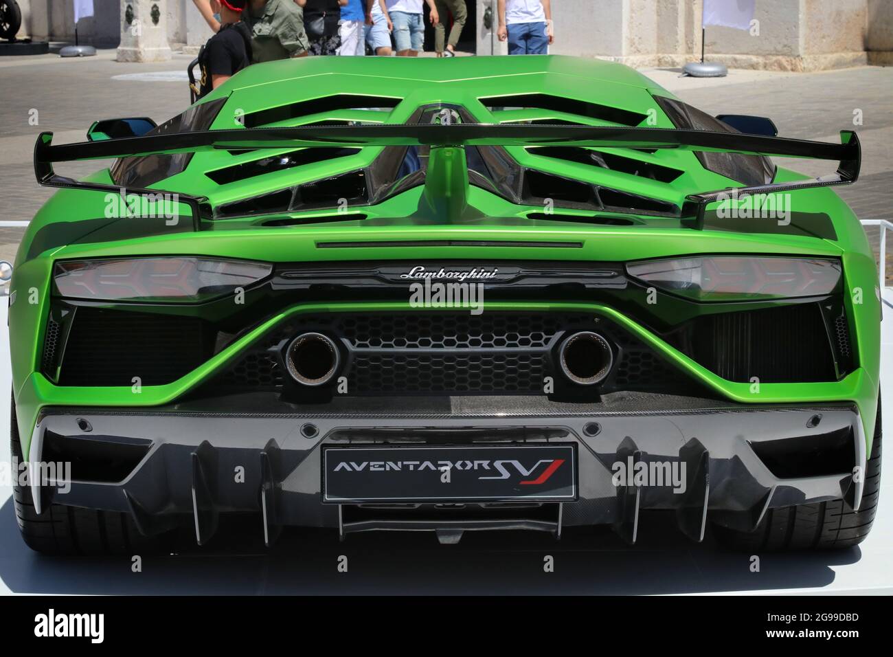 Modena, Italy, july 1 2021 - Lamborghini Aventador SVJ sport car back ...