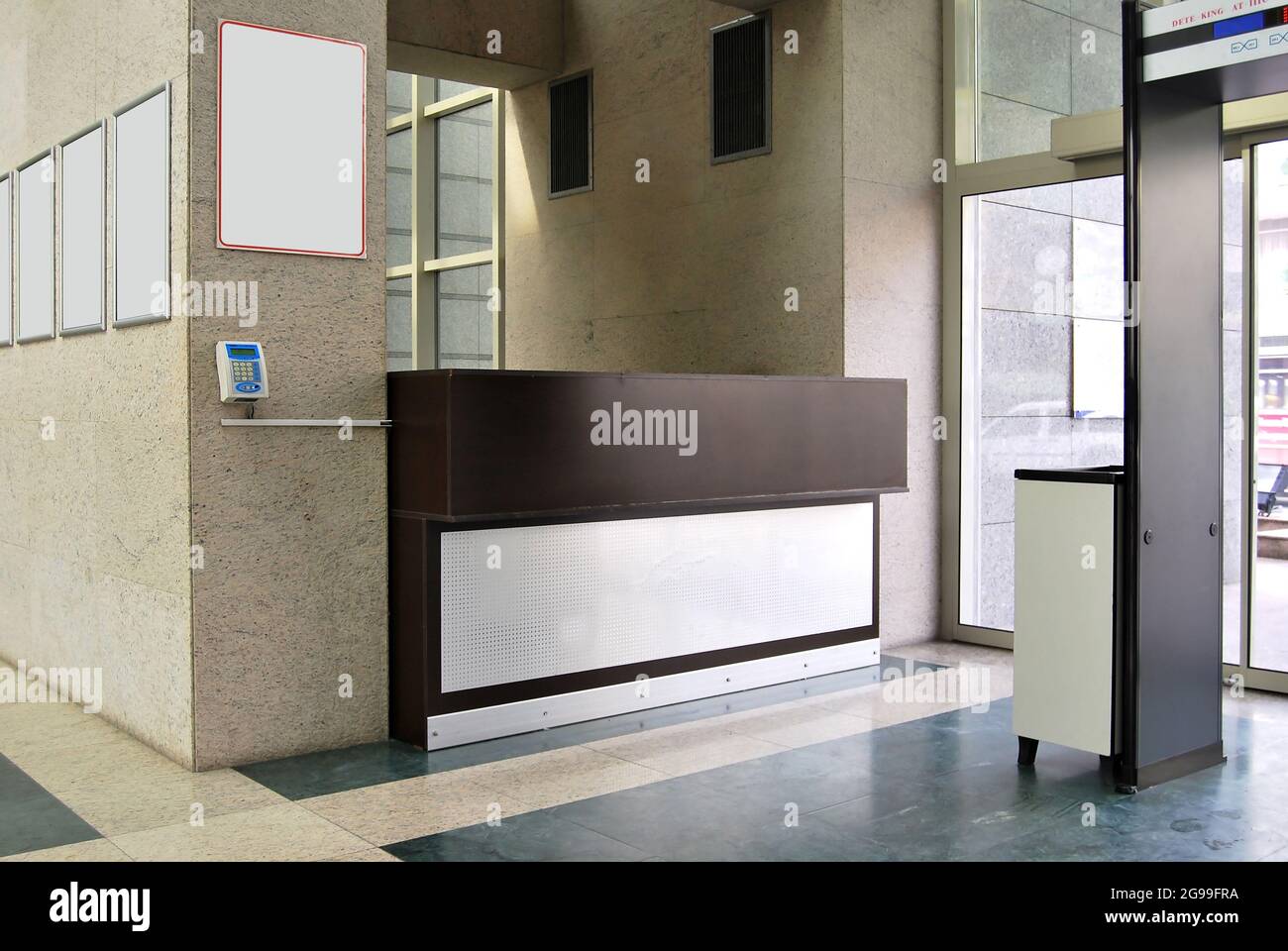 Entrance of a luxury hotel, reception and a spacious lobby, waiting ...