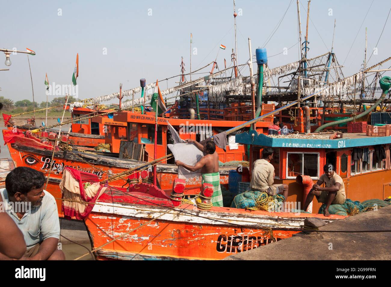 fish are being dried in sunlight to prepare sundry fish in trawlers ...