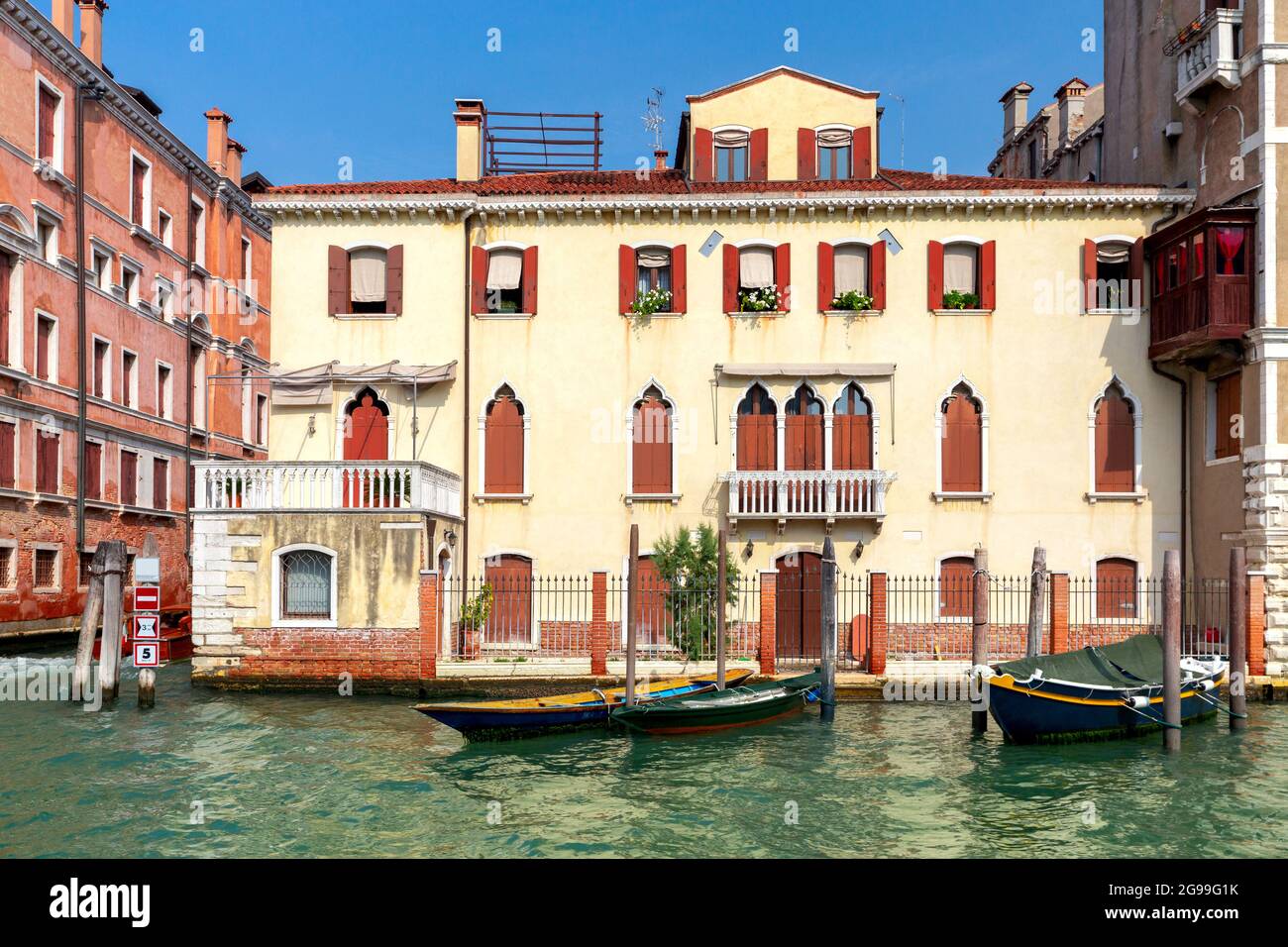 Facades of old medieval houses along the canals. Venice. Italy Stock ...