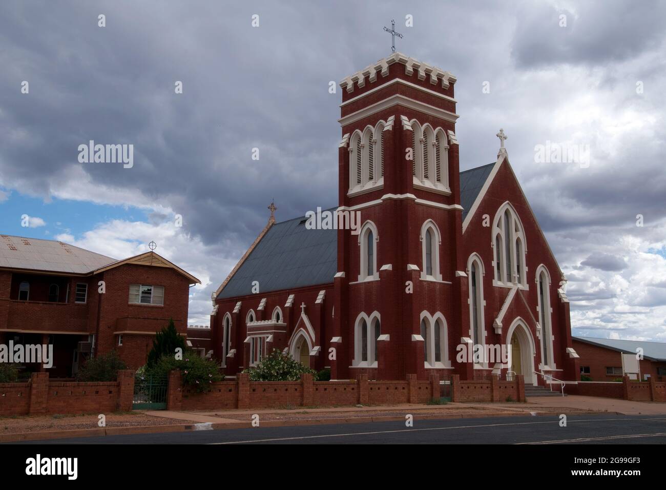 Cobar Australia, St Laurence O'Toole Catholic Church against a stormy ...