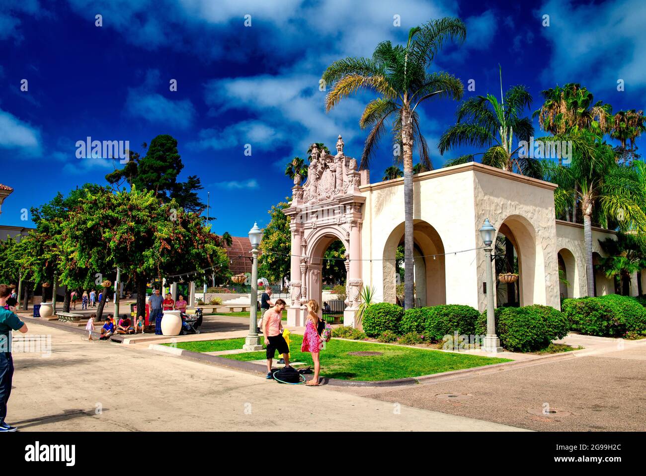 Building exterior architecture walking palm tree city life hi-res stock ...