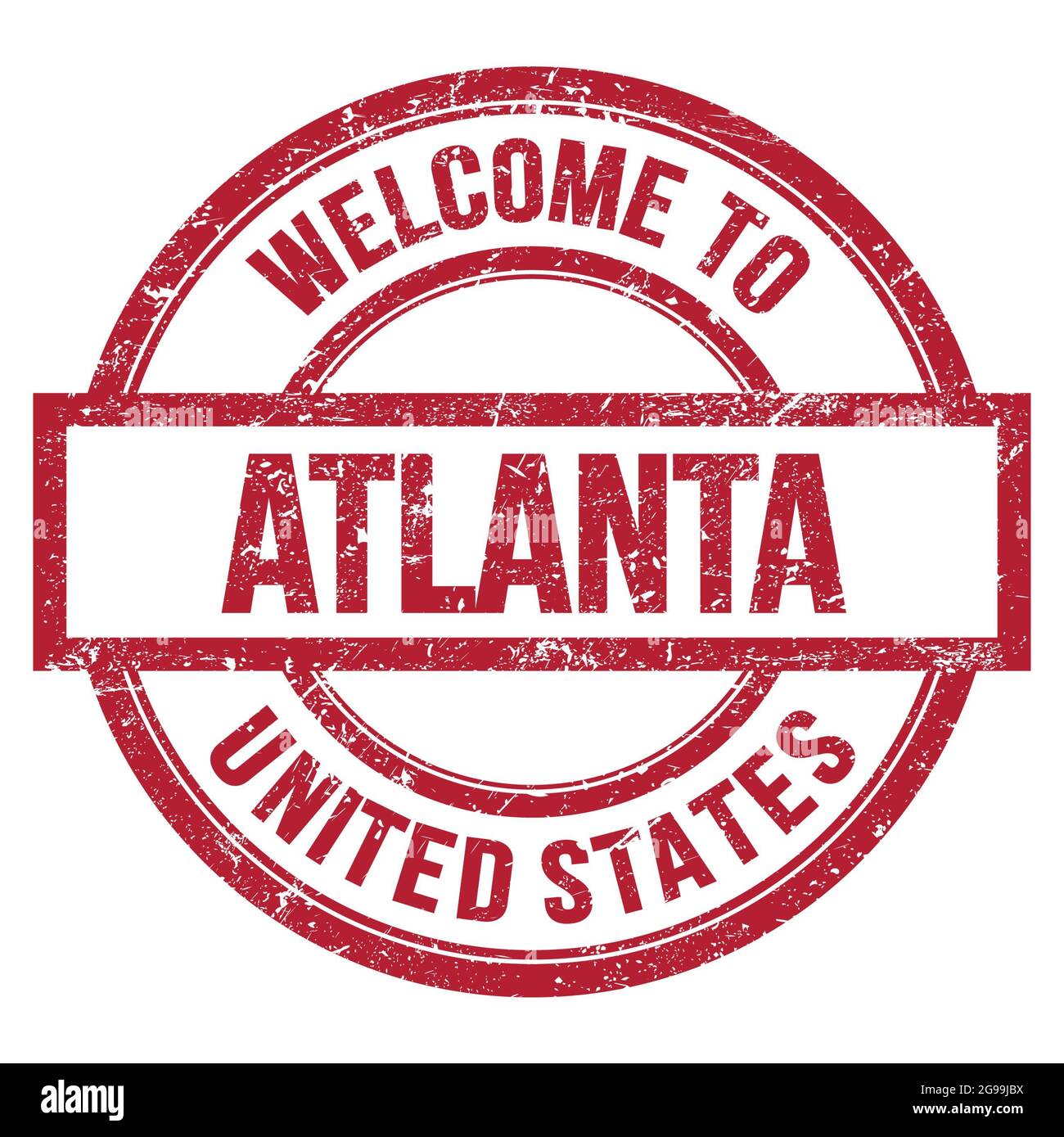 WELCOME TO ATLANTA - UNITED STATES, words written on red round simple ...
