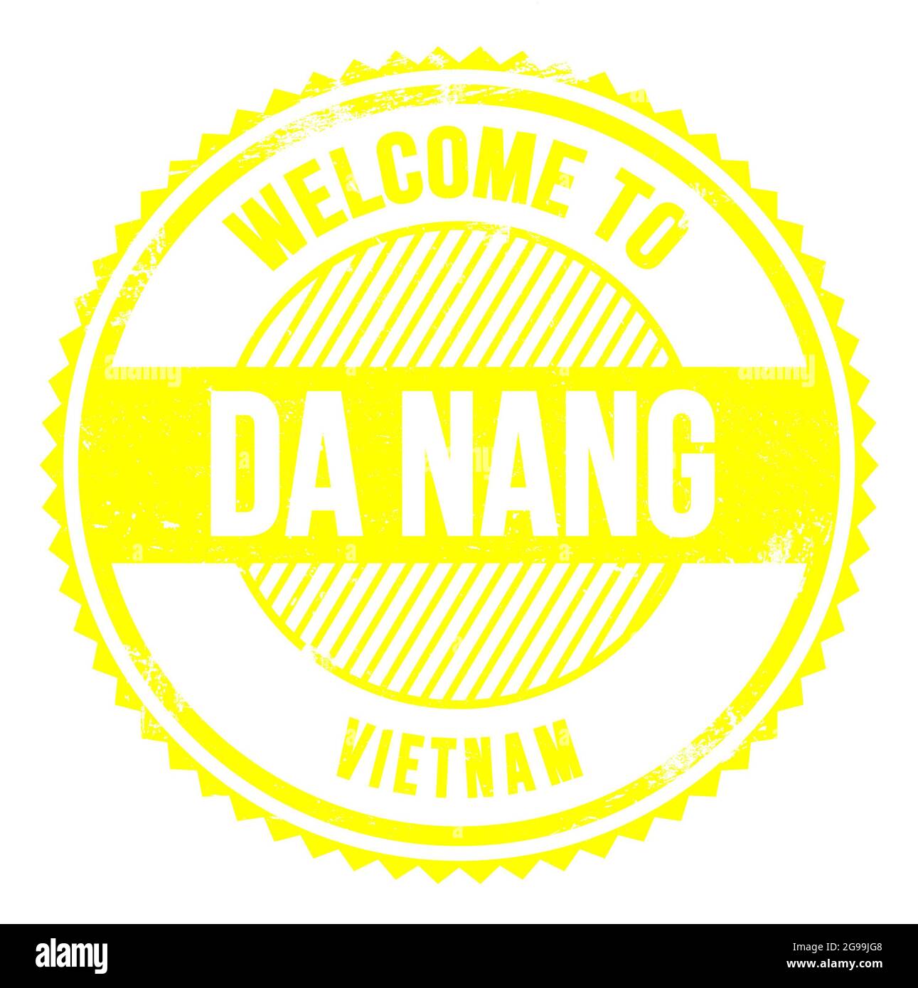 WELCOME TO DA NANG - VIETNAM, words written on yellow zig zag stamp ...