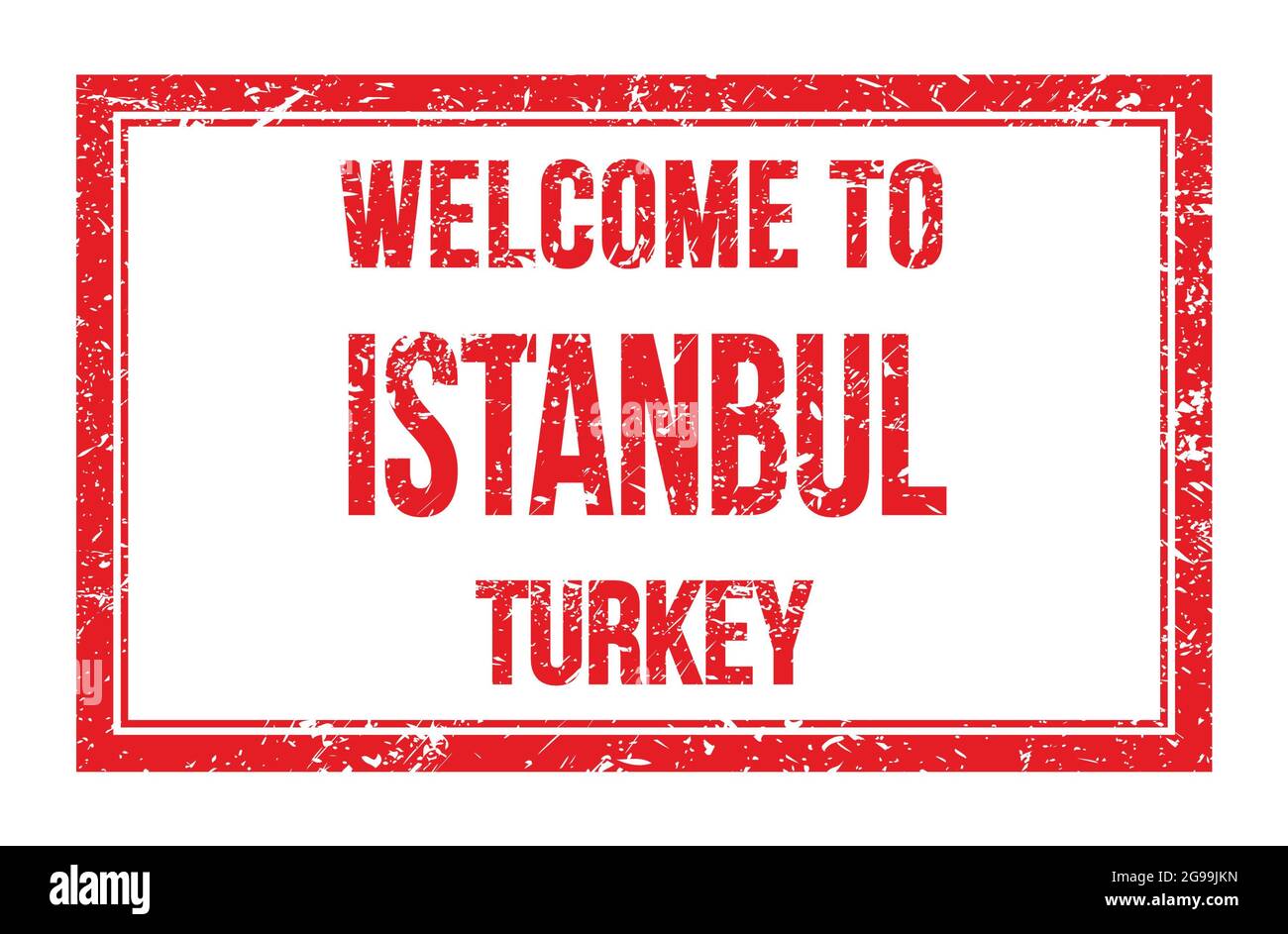 WELCOME TO ISTANBUL - TURKEY, words written on red rectangle post stamp ...