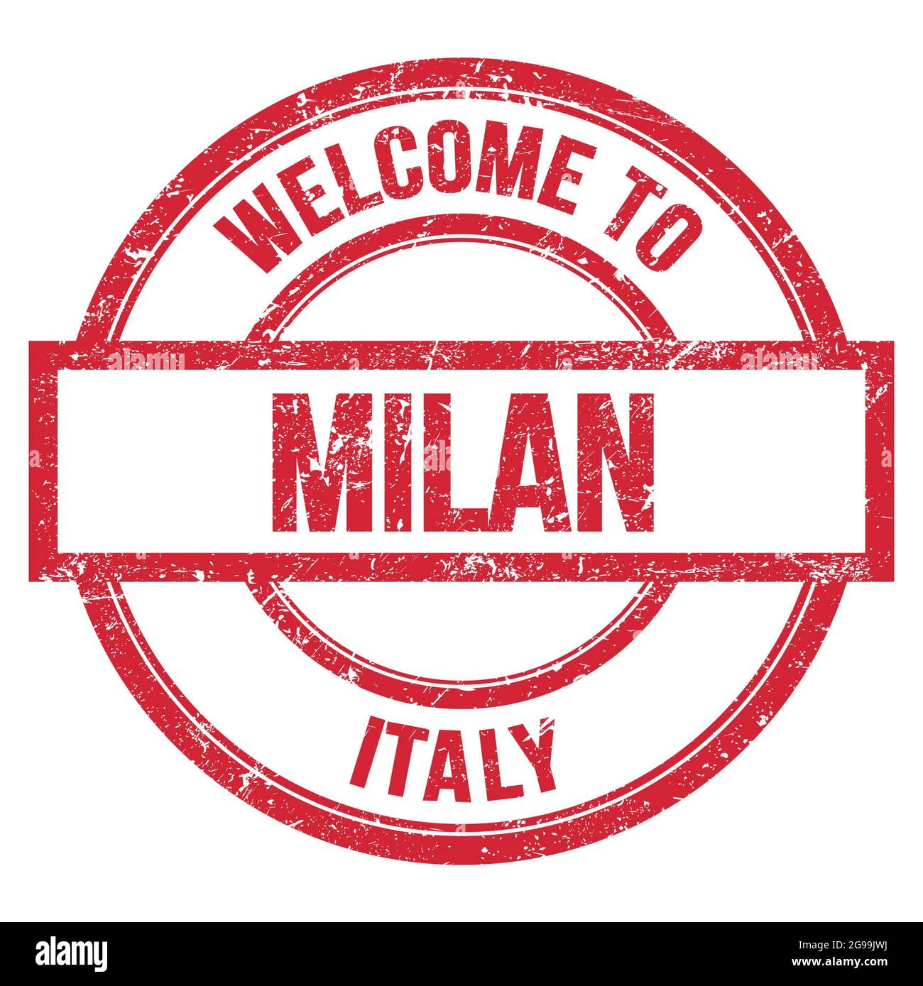 WELCOME TO MILAN - ITALY, words written on red round simple stamp Stock ...