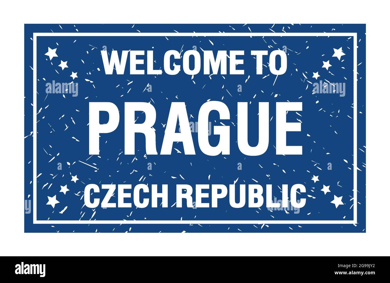WELCOME TO PRAGUE - CZECH REPUBLIC, words written on blue rectangle ...