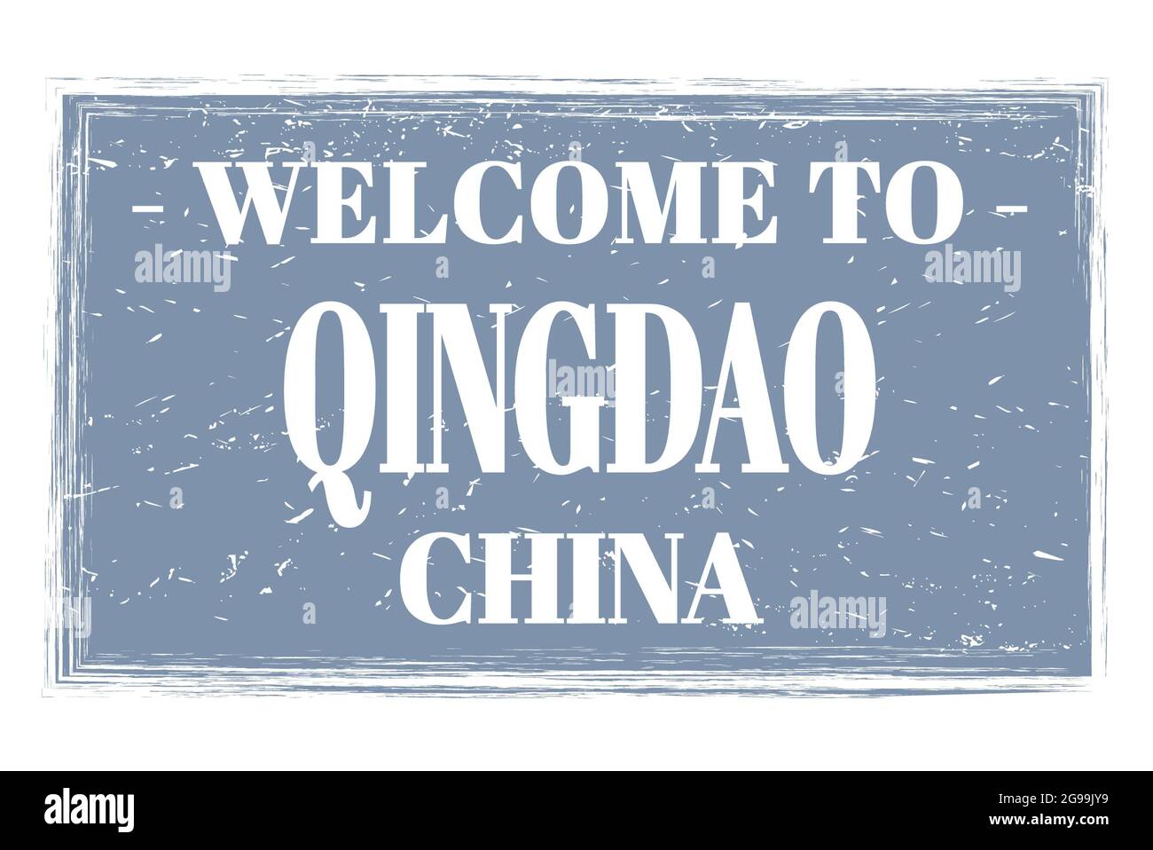 WELCOME TO QINGDAO - CHINA, words written on gray rectangle post stamp ...