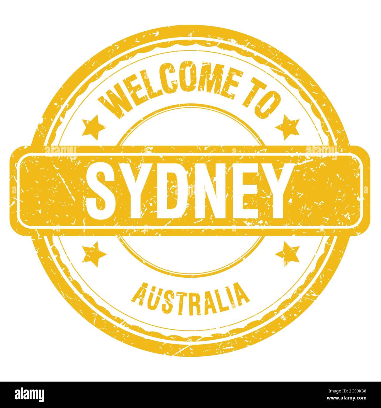 WELCOME TO SYDNEY - AUSTRALIA, words written on yellow grungy stamp ...