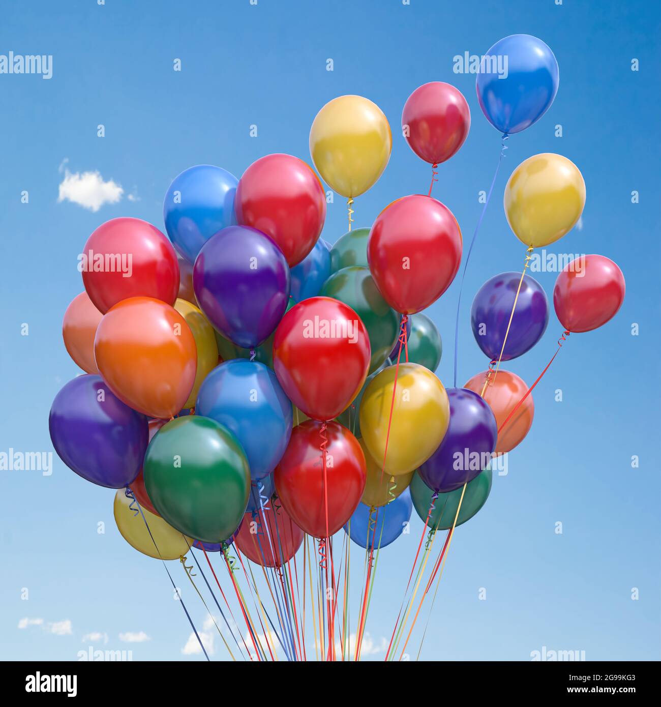 Colorful Balloons Bunch Floating In The Sky 3d Illustration Stock