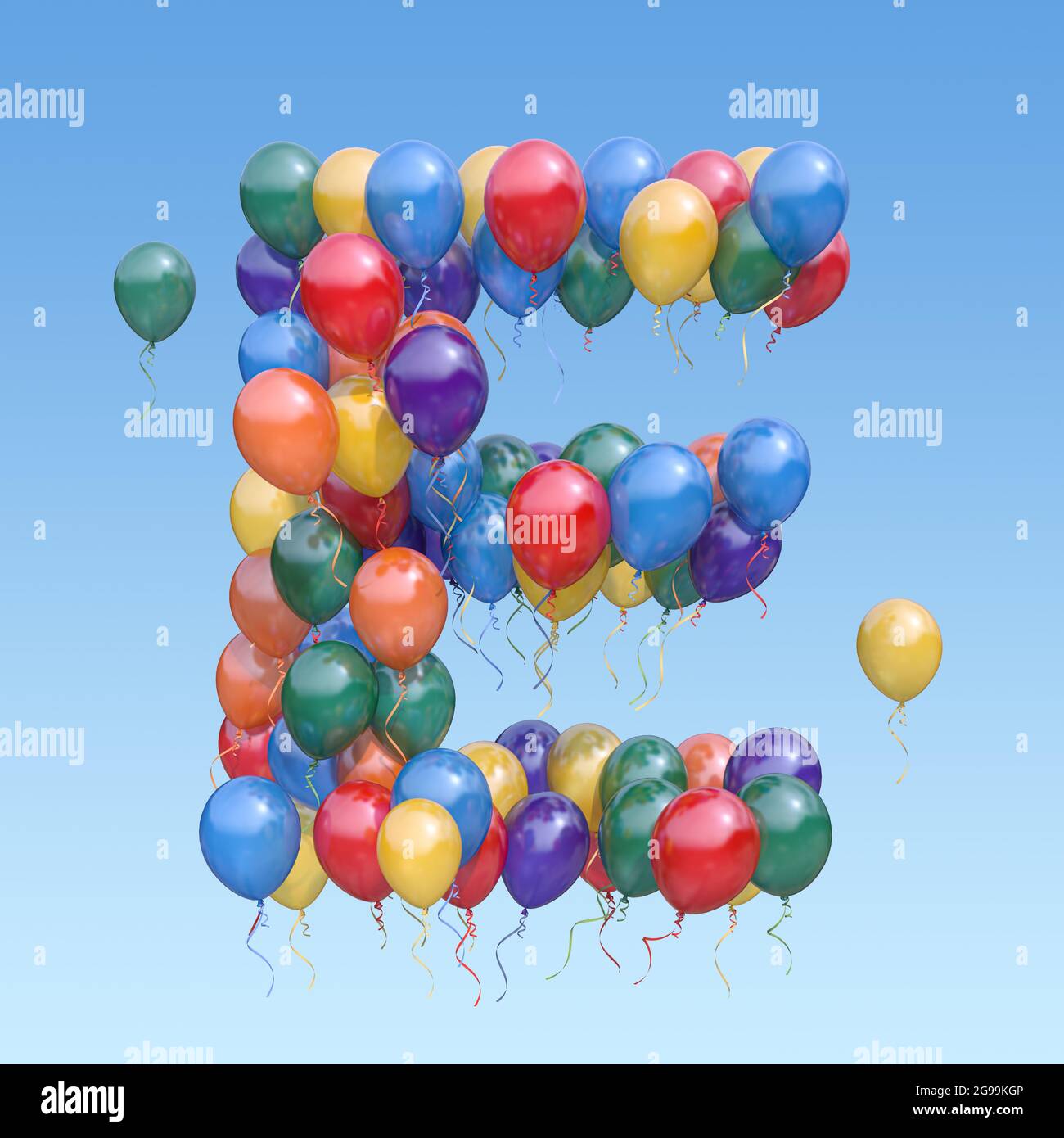 Letter E from balloons in the sky. Text letter for holiday, birthday ...