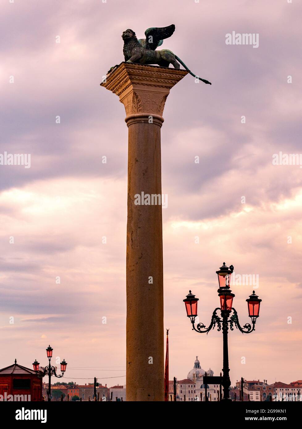 The famous column of St. Mark in the central square. Venice. Italy ...