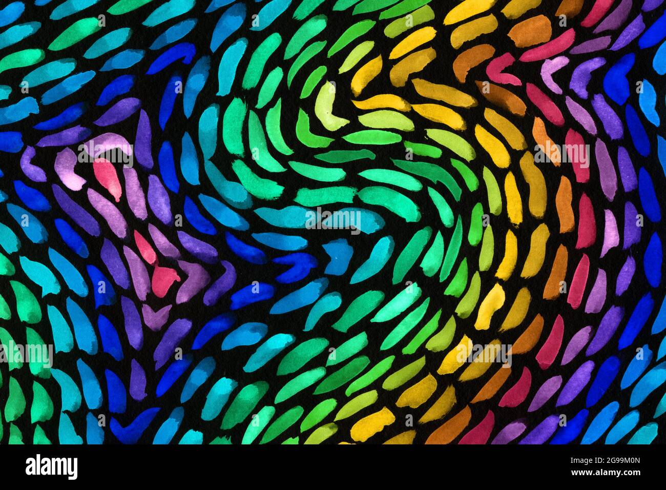 Abstract watercolor background. Dashed rainbow line texture on the dark ...