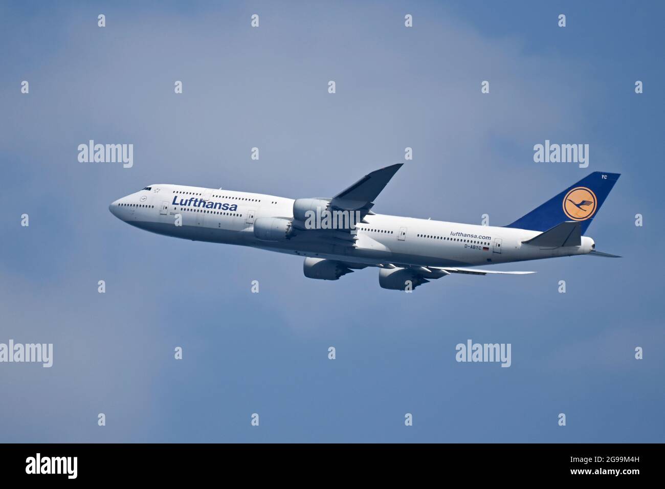 A Jumbo Jet Boeing 747 aircraft over the tennis stadium, feature ...