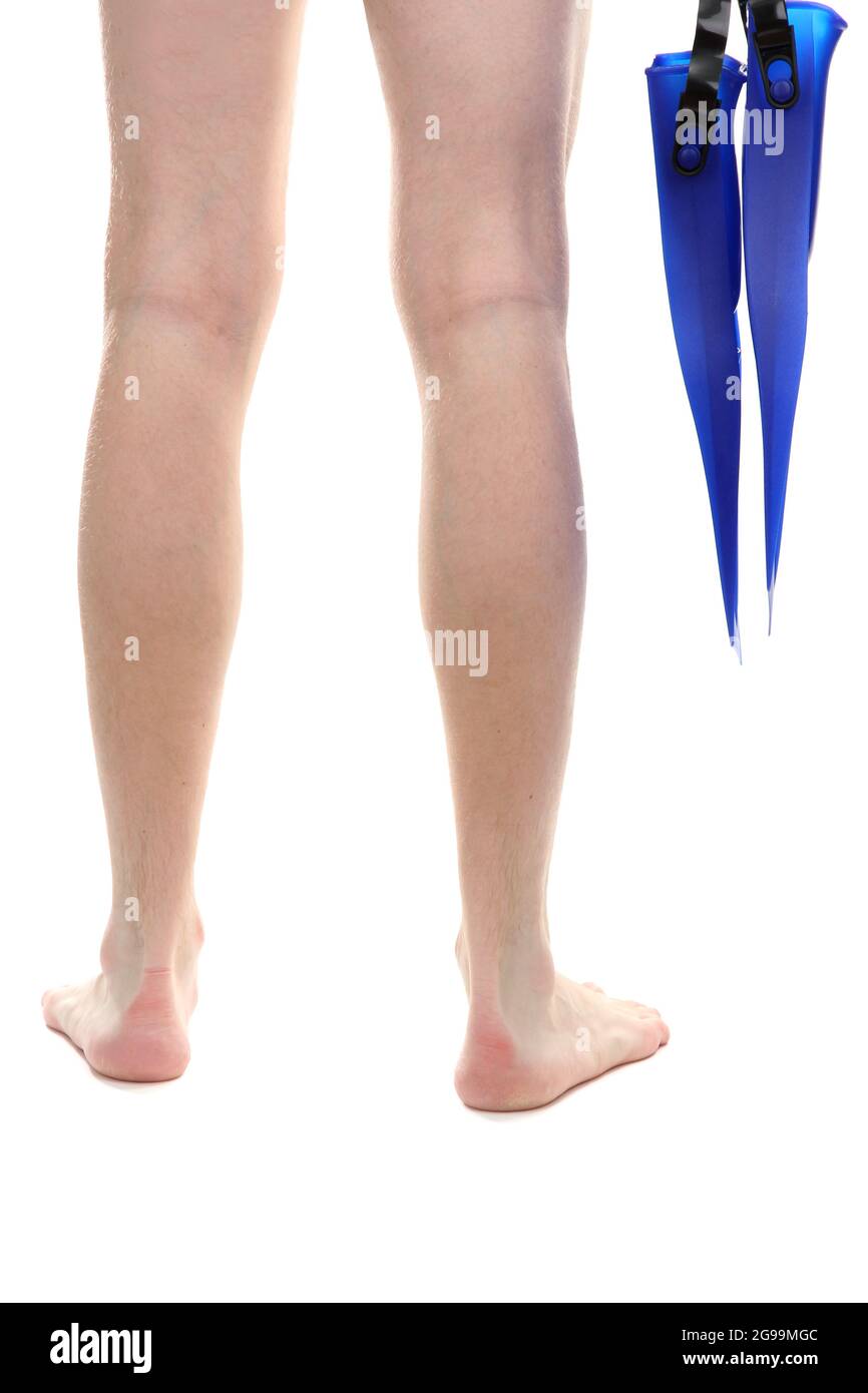 man legs and flippers isolated on white Stock Photo - Alamy