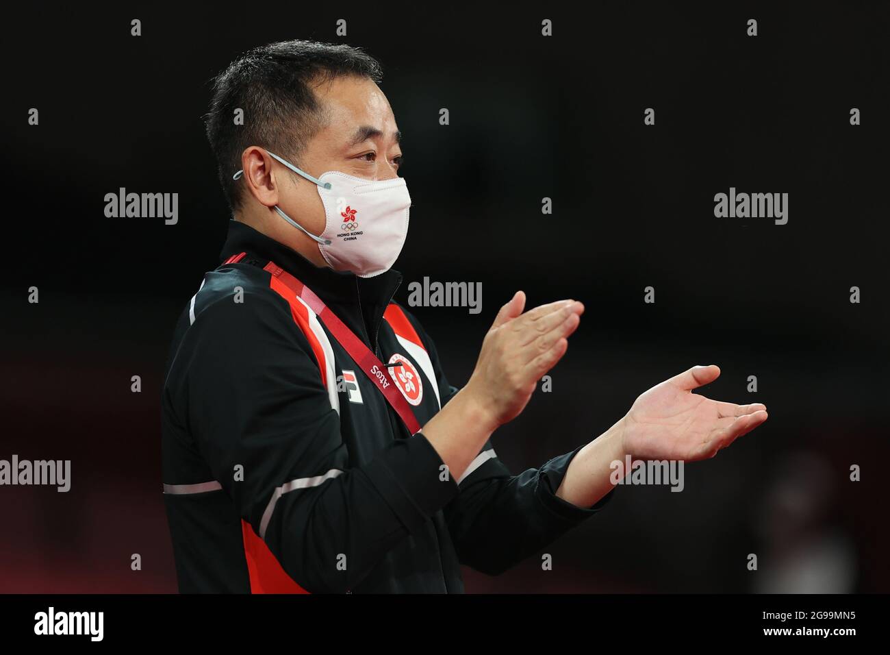 Tokyo, Japan. 25th July, 2021. Liu Guodong, coach of Chinese Hong Kong's table tennis team ...