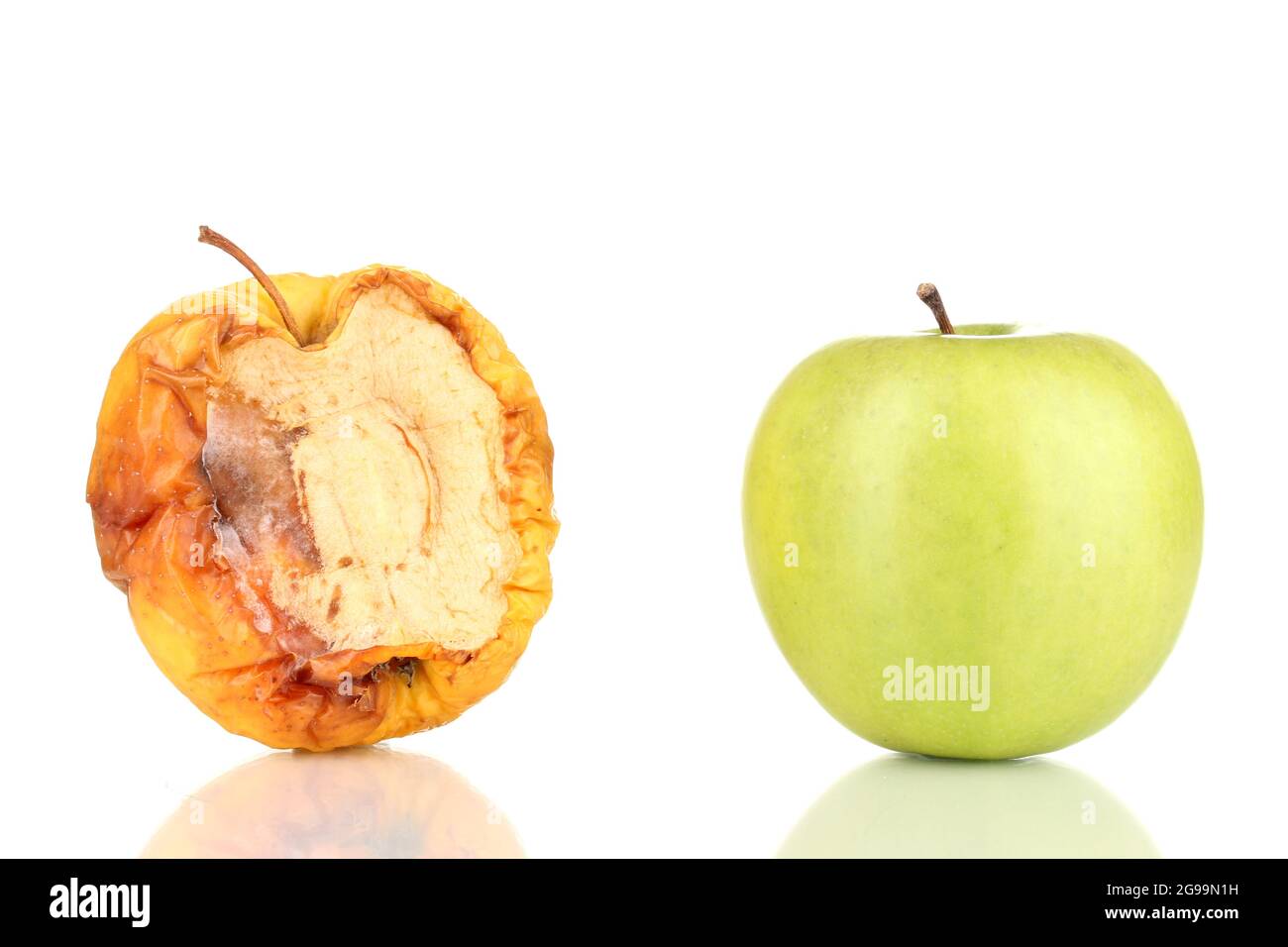 rotten apple and fresh apple as concept of skin problems, isolated on ...