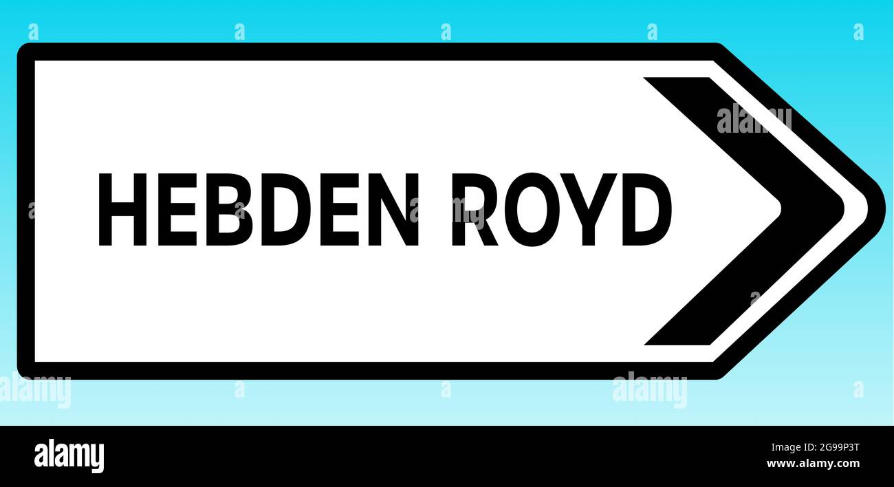 A graphic illlustration of a British road sign pointing to Hebden Royd ...