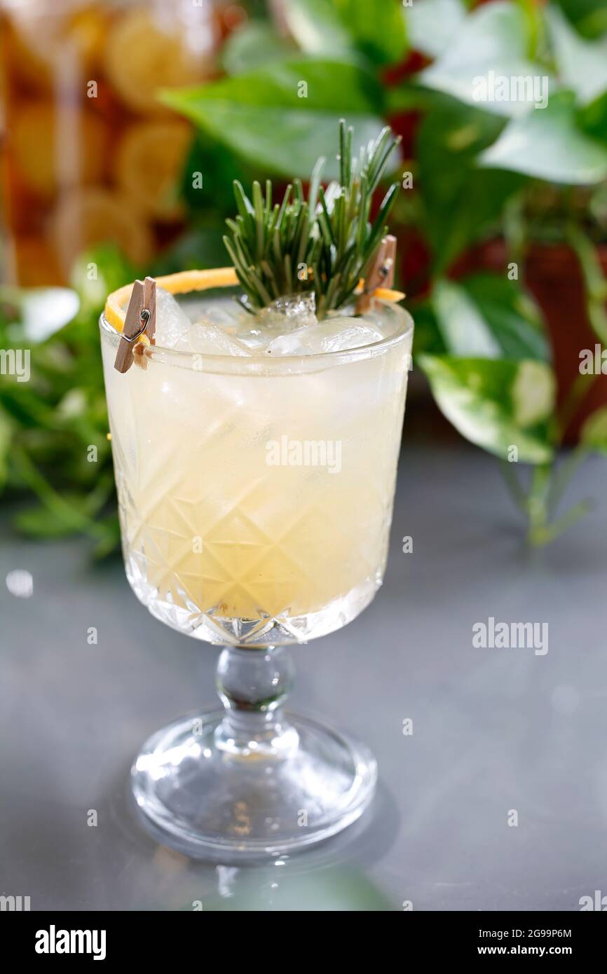 Drink with rosemary. A refreshing cocktail with alcohol. fruit drink ...