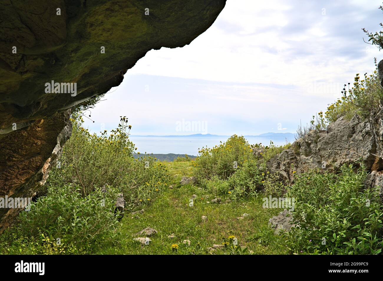 View from the entrance of Cave of Kreshmoi near Konispol Stock Photo ...