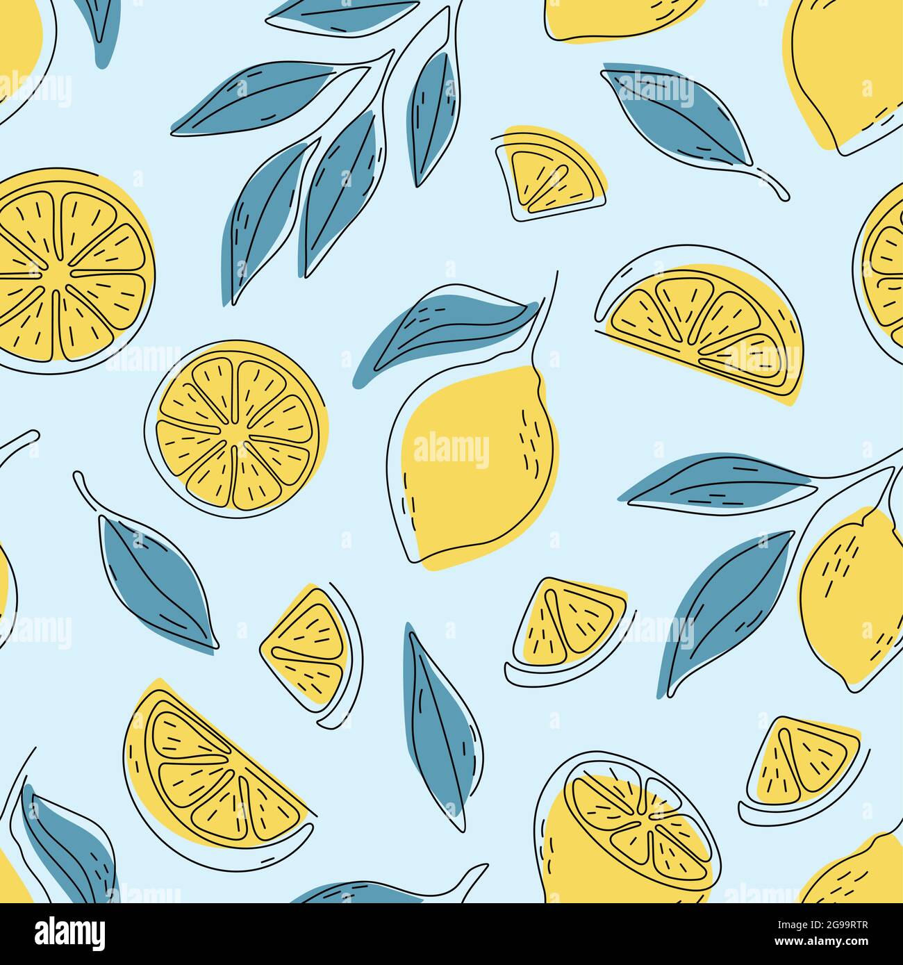 Seamless summer pattern with lemons and leaves Stock Vector Image & Art ...