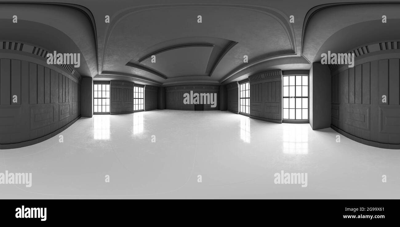 full 360 degree seamless panorama of classic vintage dark empty studio ...