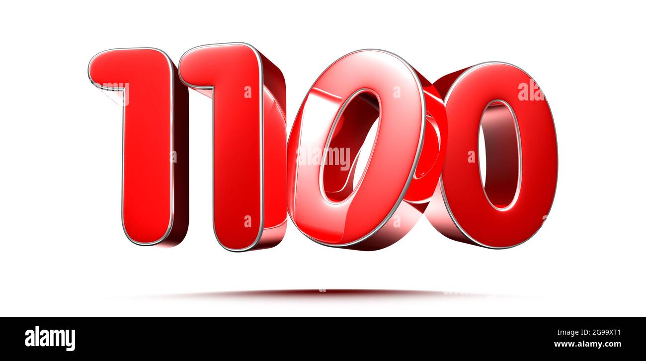 Rounded red numbers 1100 on white background 3D illustration with ...