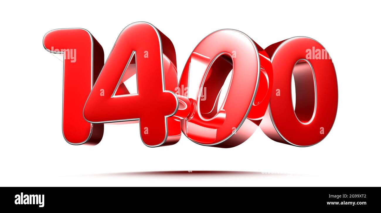 Rounded red numbers 1400 on white background 3D illustration with ...