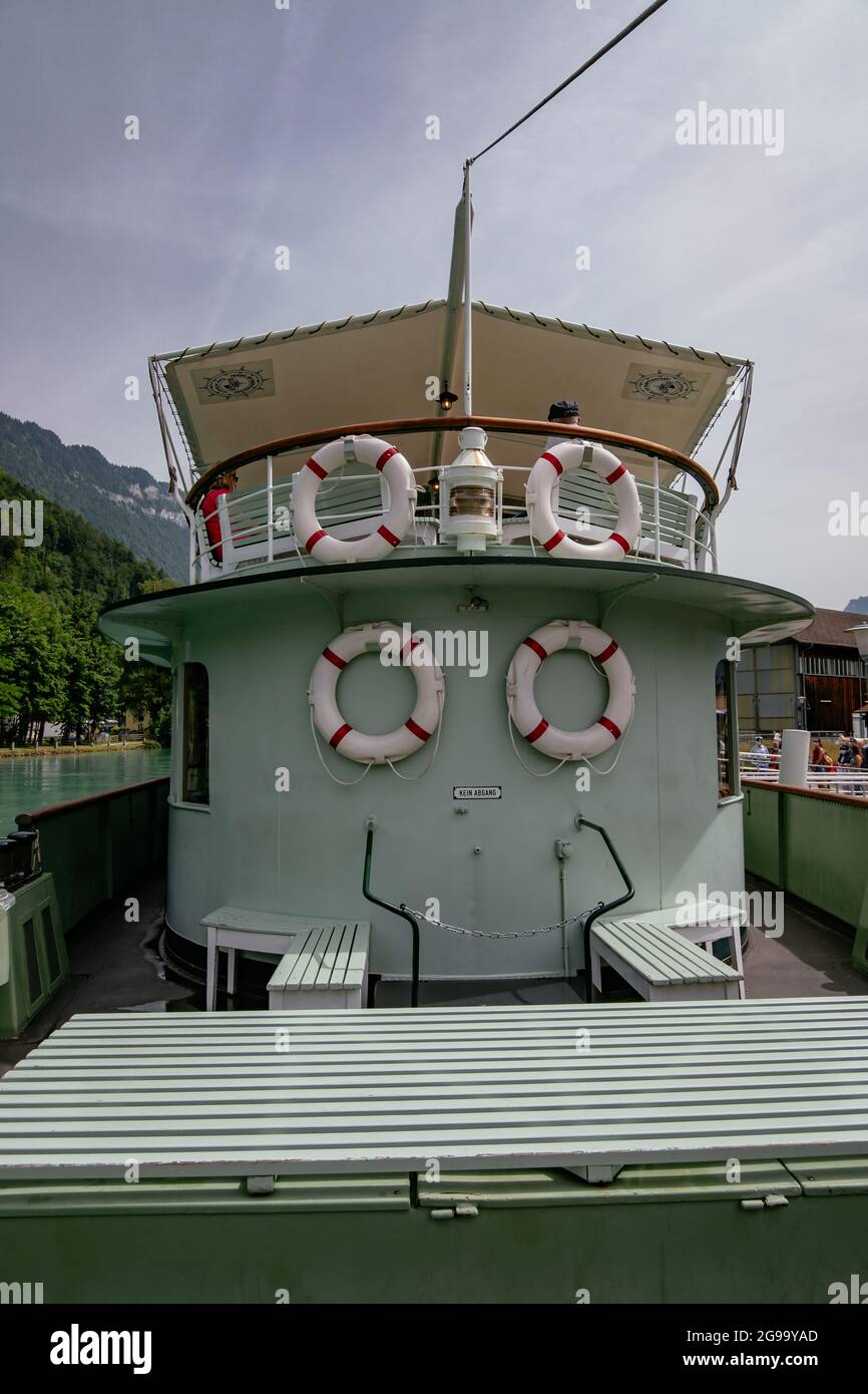 Interior of the Tourist passenger steamer boat across Lake Brienz ...