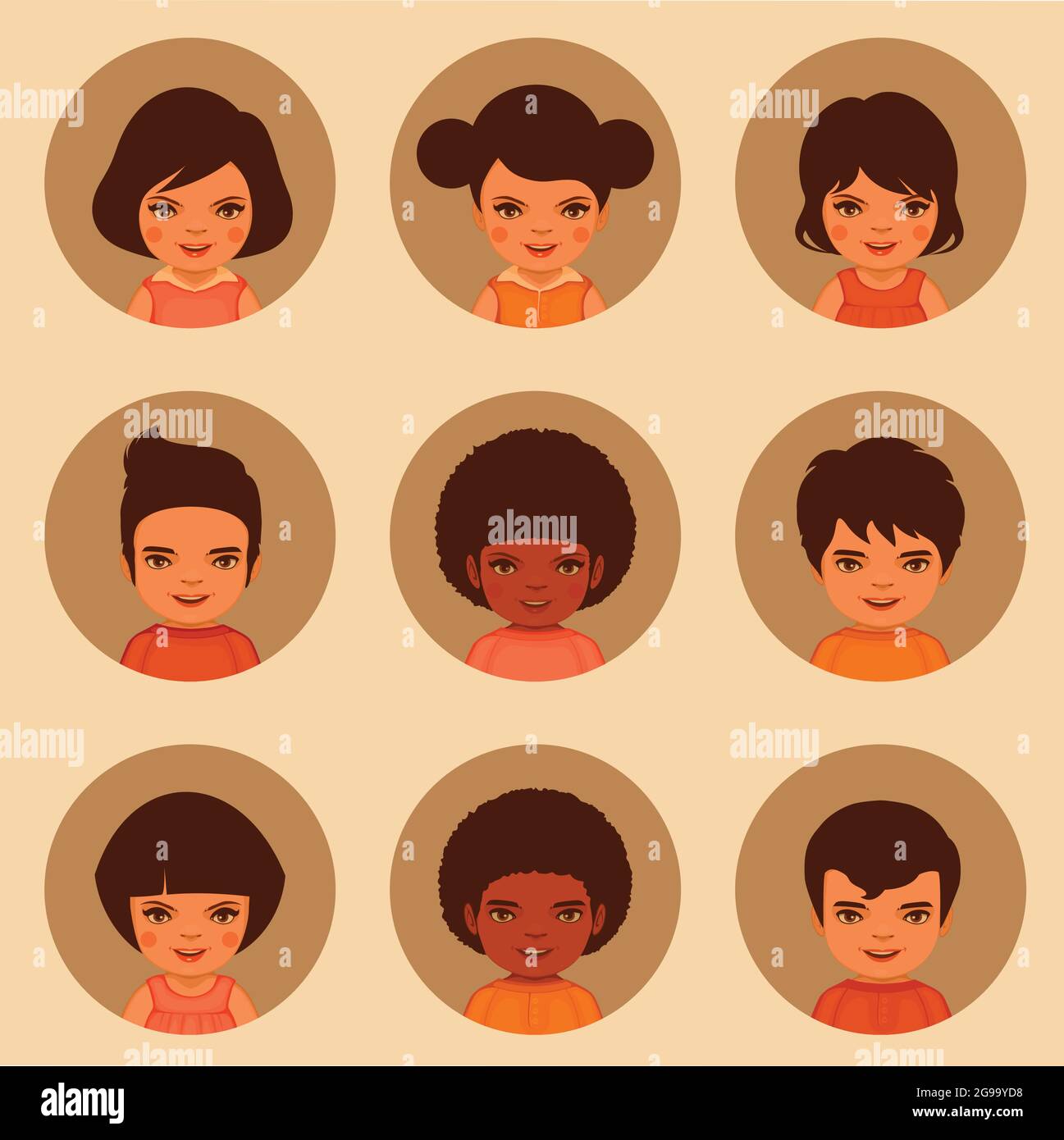 set of cartoon avatars, vector kids characters, boys and girls faces ...